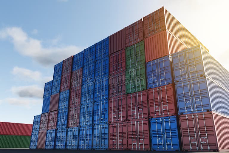 Warehouse of Stacked Cargo Standard Containers for Temporary Storage ...