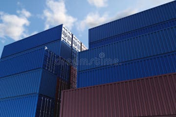 Warehouse of Stacked Cargo Standard Containers for Temporary Storage ...