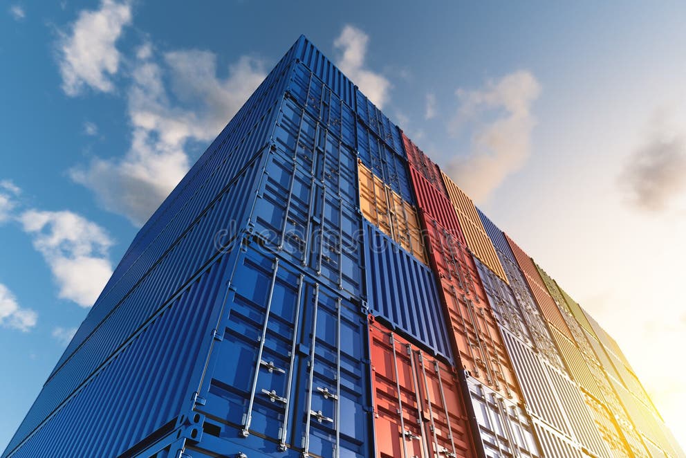 Warehouse of Stacked Cargo Standard Containers for Temporary Storage ...