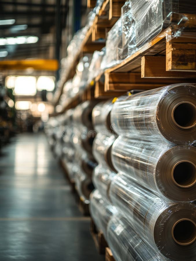 Warehouse Stacked Pallets Wrapped Rolls Material Stock Photos - Free ...