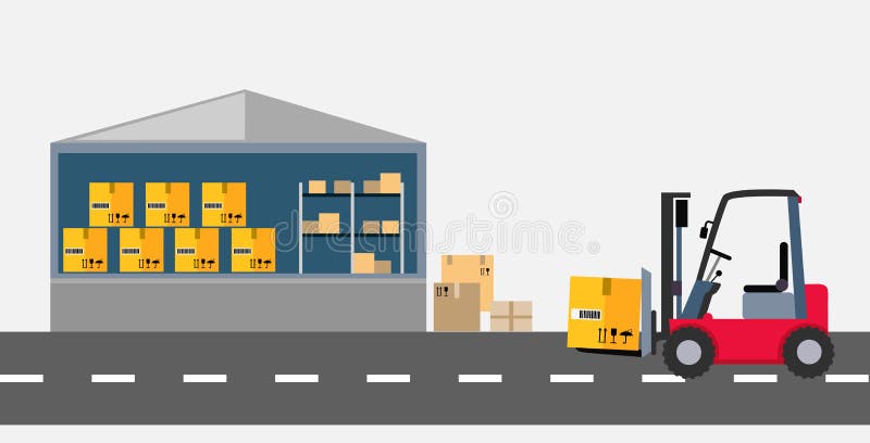 Warehouse and Stackers Flat Design Stock Vector - Illustration of load ...