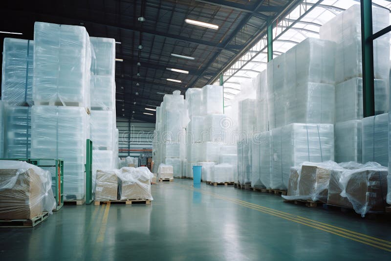 Warehouse with Stacks of Goods Wrapped in Plastic on Pallets, Ready for ...