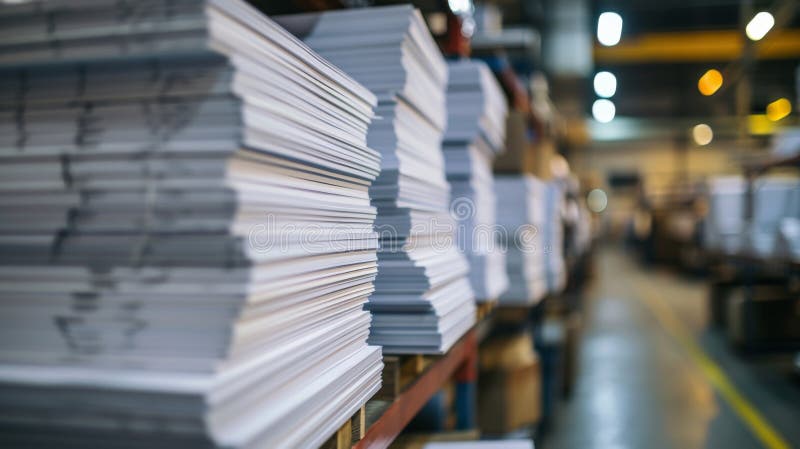 A Warehouse with Stacks of Paper on Shelves in a Large Room, AI Stock ...