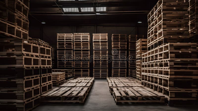 A Warehouse with Stacks of Wooden Pallets Created with Generative AI ...