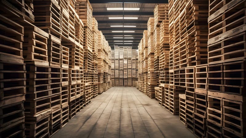 A Warehouse with Stacks of Wooden Pallets One Created with Generative ...