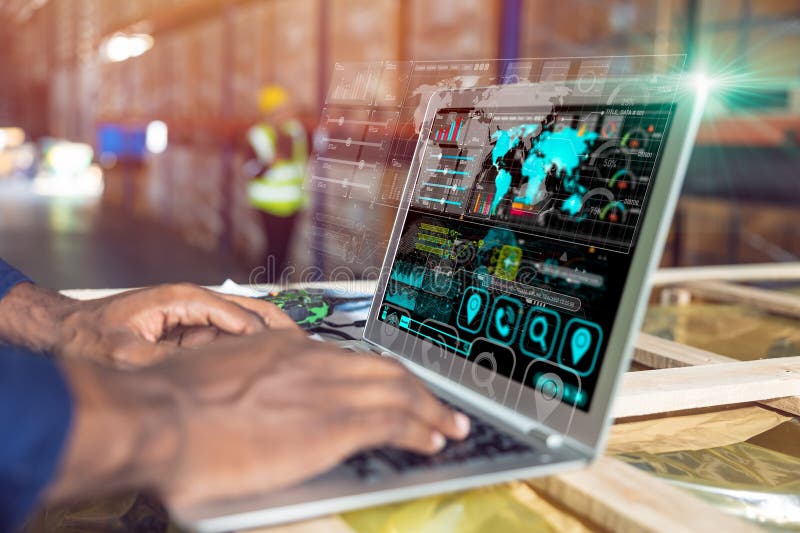 Warehouse Staff Using Future Advance Technology Inventory Supply ...