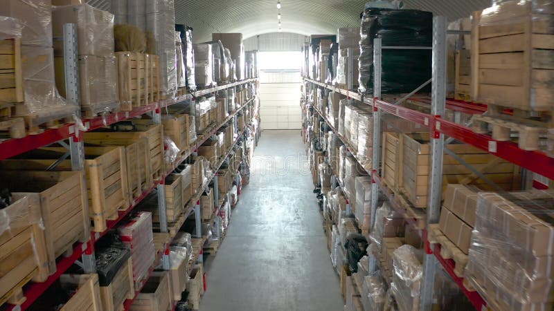 Warehouse or Stock of Materials, Racks, Boxes, Containers. Shelves with ...