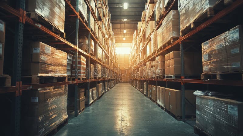 Warehouse Storage Aisle with Sunlight Streaming through Windows Stock ...