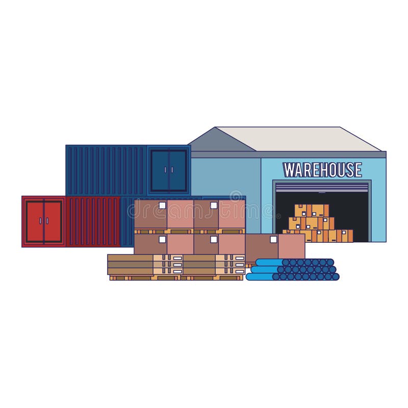 Warehouse Storage Building with Merchandise Blue Lines Stock Vector ...