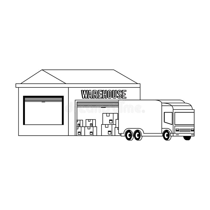 Warehouse Storage Building with Merchandise in Black and White Stock ...