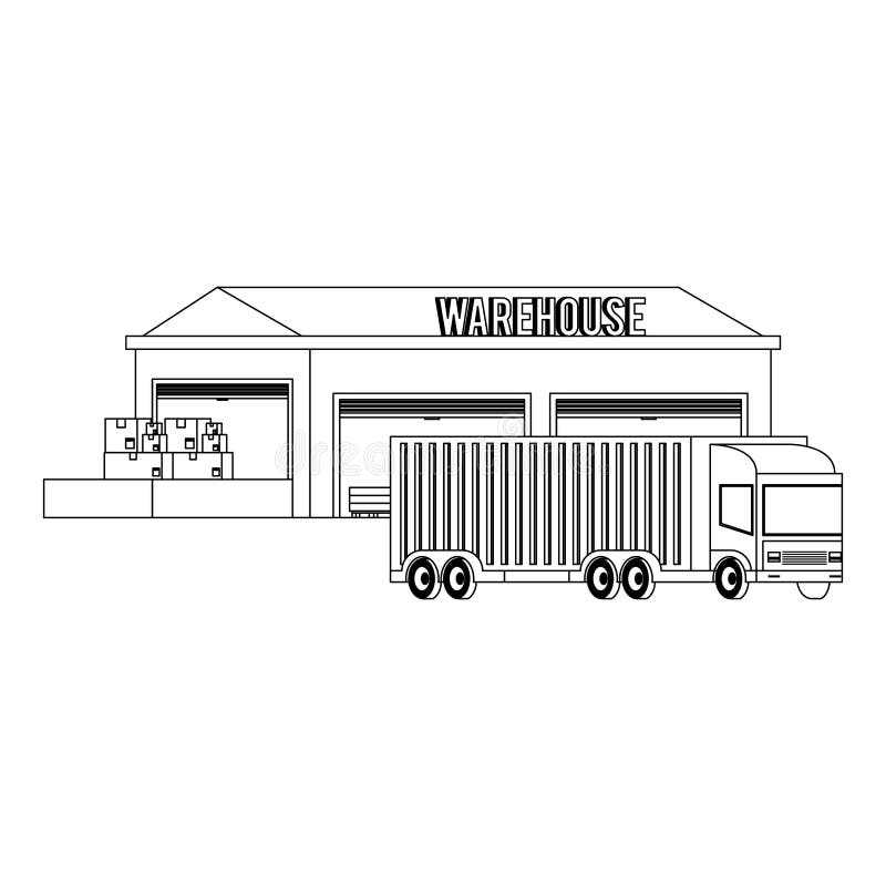 Warehouse Storage Building with Merchandise in Black and White Stock ...