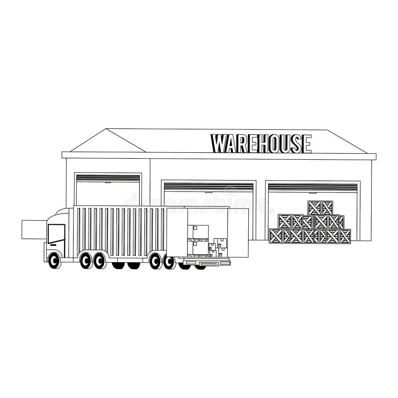 Warehouse Storage Building with Merchandise in Black and White Stock ...