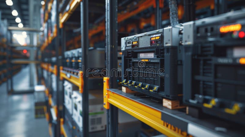 Warehouse Storage with Electronic Equipment on Racks, Suitable for Use ...