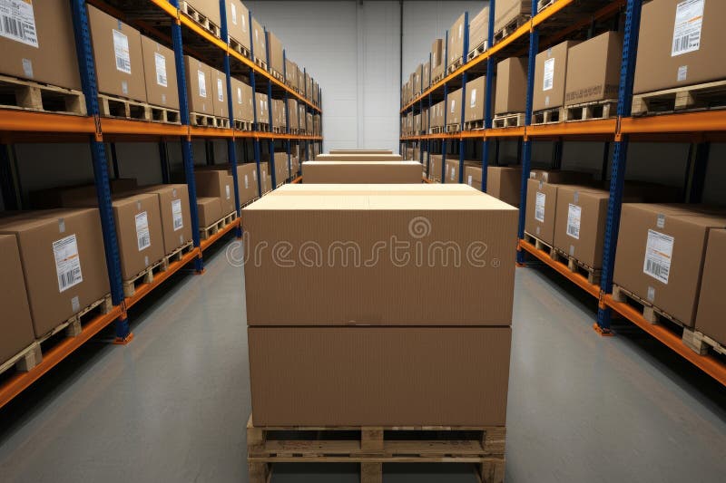Warehouse Storage Filled with Cardboard Boxes on Wooden Pallets in ...