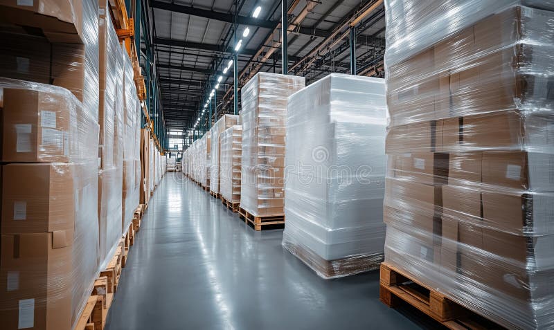 Warehouse Storage Neatly Stacked Pallets Wrapped Boxes Goods Stock ...
