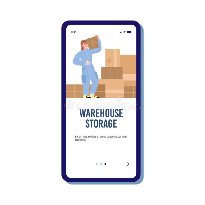 Warehouse Storage Onboarding Screen Interface, Flat Vector Illustration ...