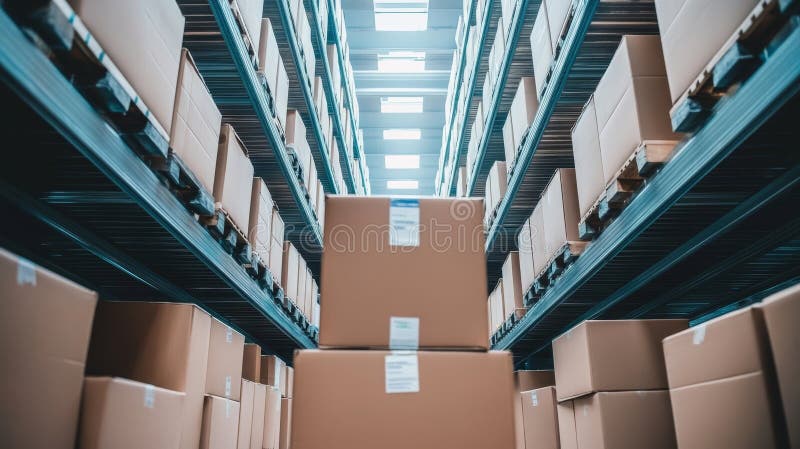 Warehouse Storage, Organized Cardboard Boxes Stacked on Shelves ...