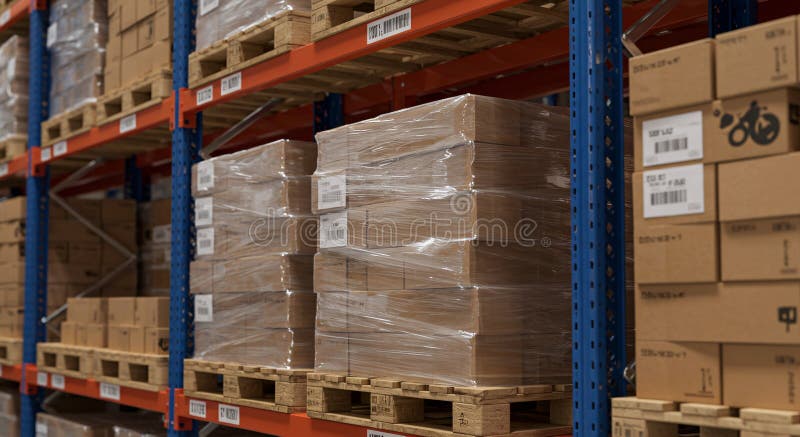 Warehouse Storage with Pallets and Boxes Ready for Shipping and ...