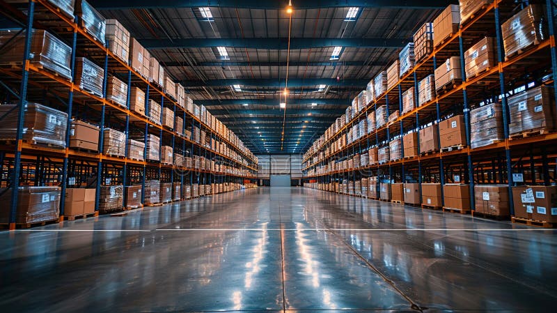 Warehouse Storage: Rows of Pallets in a Modern Distribution Center ...