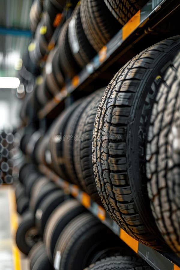 Warehouse Storage, Rows of Tires Stacked on a Metal Rack for Inventory ...