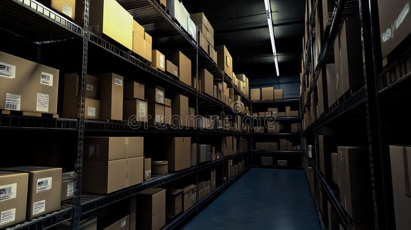 Warehouse Storage Shelf Filled with Neatly Stacked Cardboard Boxes ...