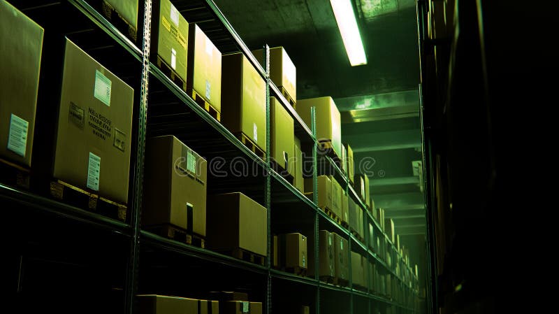 Warehouse Storage Shelf Filled with Neatly Stacked Cardboard Boxes ...