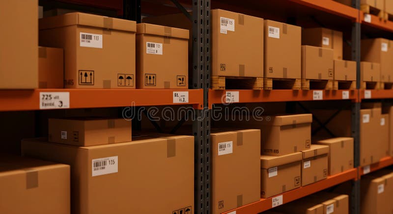 Warehouse Storage with Shelves Full of Cardboard Boxes for Shipping ...