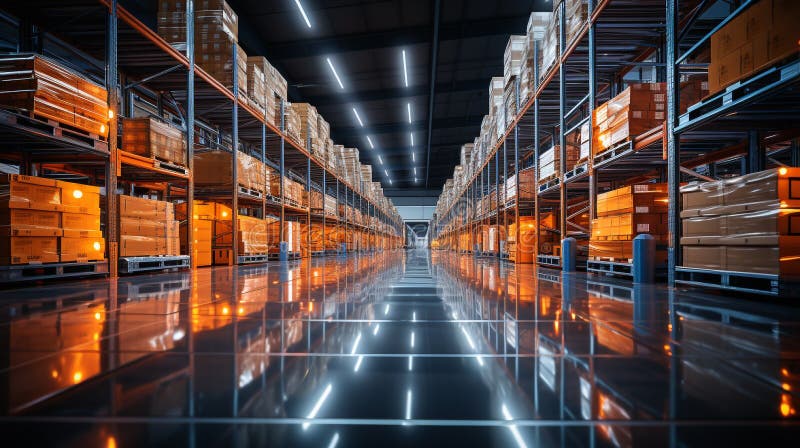 Warehouse or Storage and Shelves with Packages of All Sizes, Bright ...