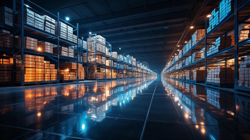 Warehouse or Storage and Shelves with Packages of All Sizes, Bright ...