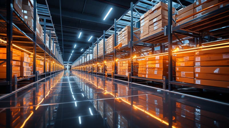 Warehouse or Storage and Shelves with Packages of All Sizes, Bright ...