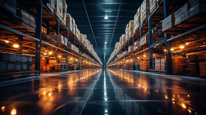 Warehouse or Storage and Shelves with Packages of All Sizes, Bright ...