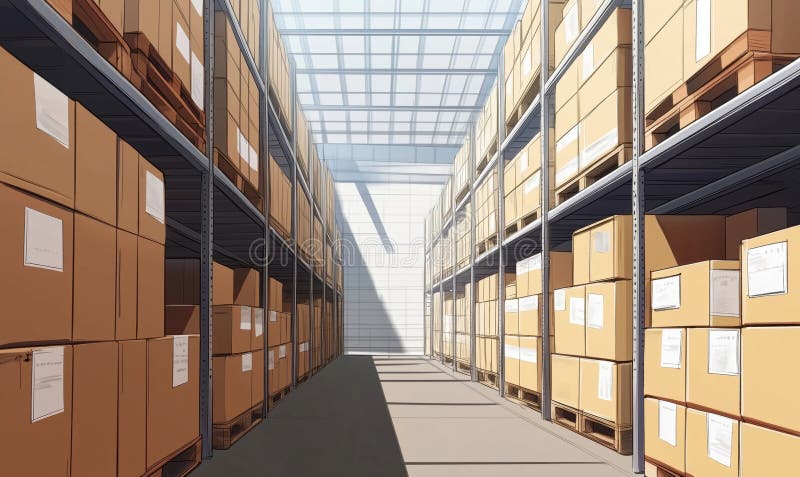 Warehouse Storage Stacked Boxes Shelves Organized Layout Bright ...