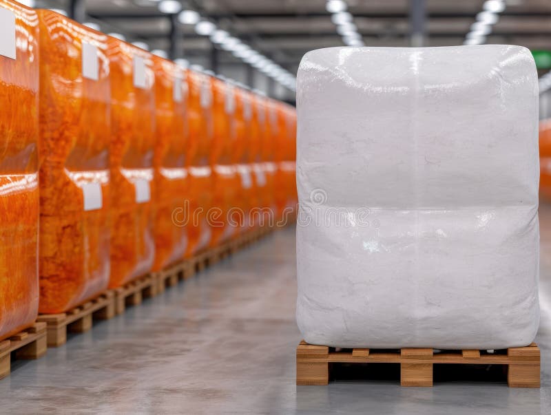 Warehouse Storage with Stacked Plastic Wrapped Pallets Stock ...