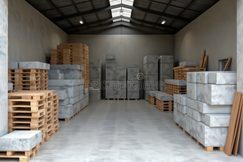 Pallets Stacked in Storage Warehouse, Generative Ai Stock Illustration ...