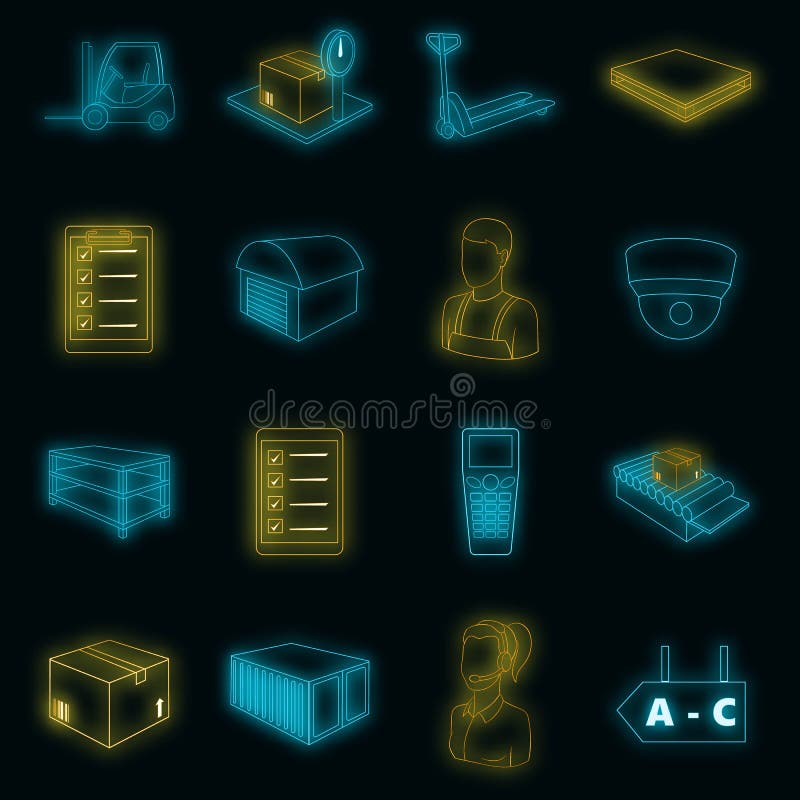 Warehouse Store Icons Set Vector Neon Stock Vector - Illustration of ...