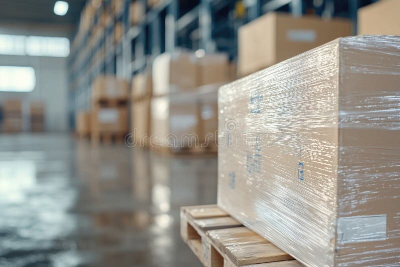 Warehouse or Storehouse with Rows of Pallets for Transportation and ...