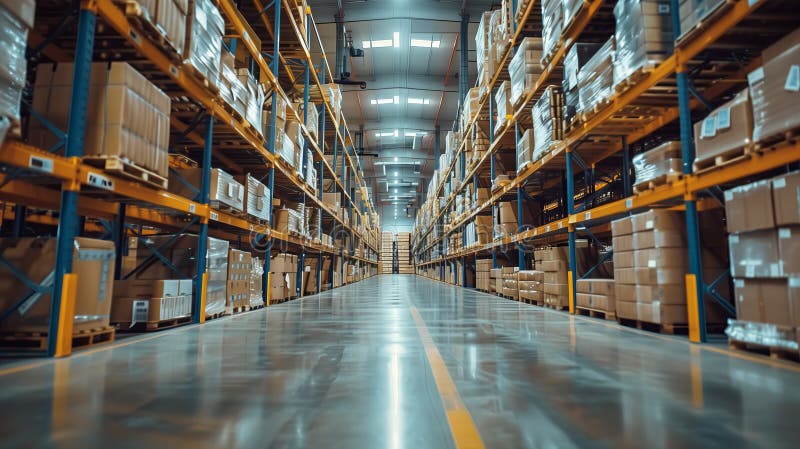 Warehouse or Storehouse with Rows of Shelves and Racks with Goods Stock ...