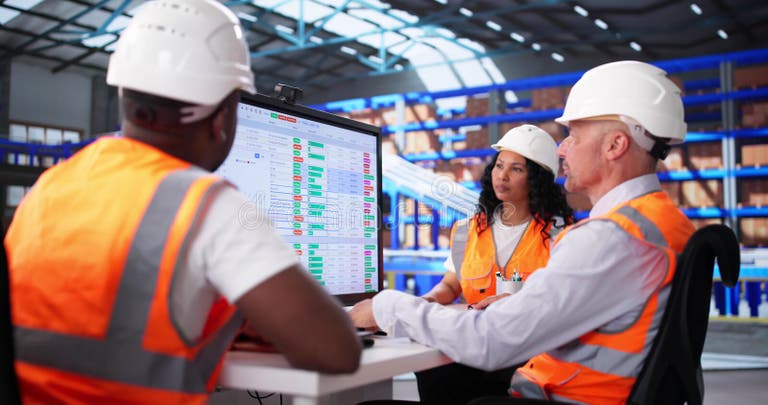 Warehouse Supervisor Updates Inventory Levels on Computer System Stock ...