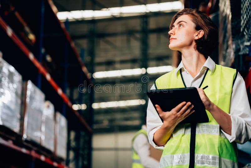 Warehouse Supervisor Using Tablet for Controlling and Checking Goods on ...
