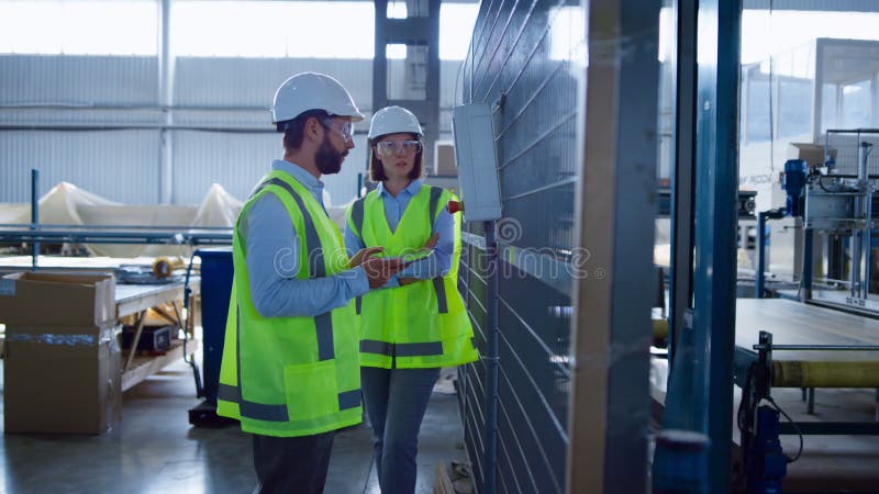 Warehouse Supervisors Inspection Process Checking Factory Equipment ...