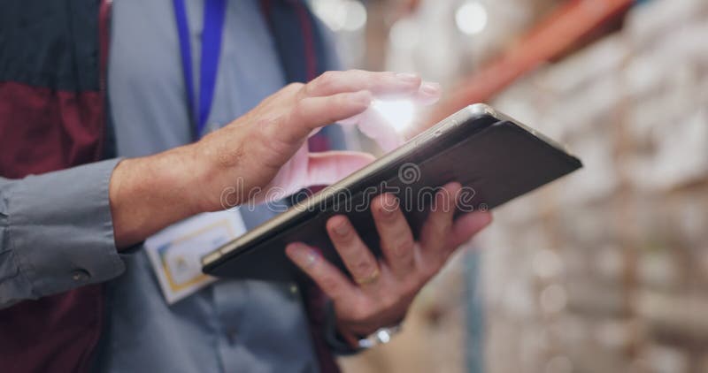 Tablet, Inventory and Man in Logistics, Warehouse and Checklist on App ...