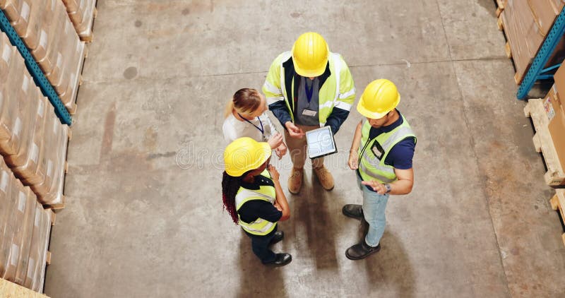 Warehouse, Tablet and People with Teamwork for Logistics Planning ...