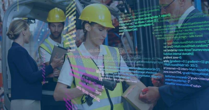 Warehouse Team Scanning Packages with Barcode Scanner and Tablet in ...