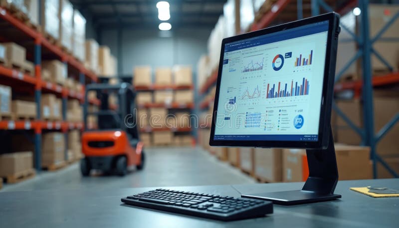 Warehouse Tech Software Used To Improve Efficiency. Computer Monitor ...