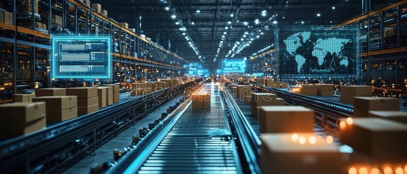 Warehouse Technology, a Busy Warehouse Scene Showcases a Conveyor Belt ...