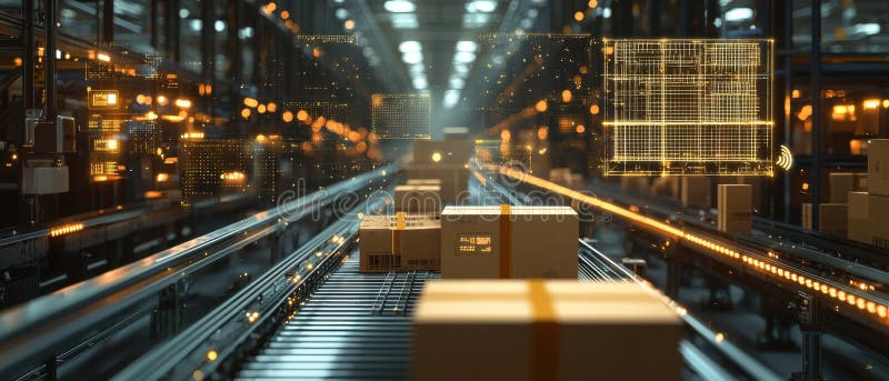 Warehouse Technology, a Busy Warehouse Scene Showcases a Conveyor Belt ...