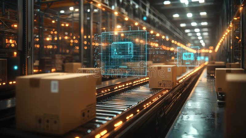 Warehouse Technology, a Busy Warehouse Scene Showcases a Conveyor Belt ...