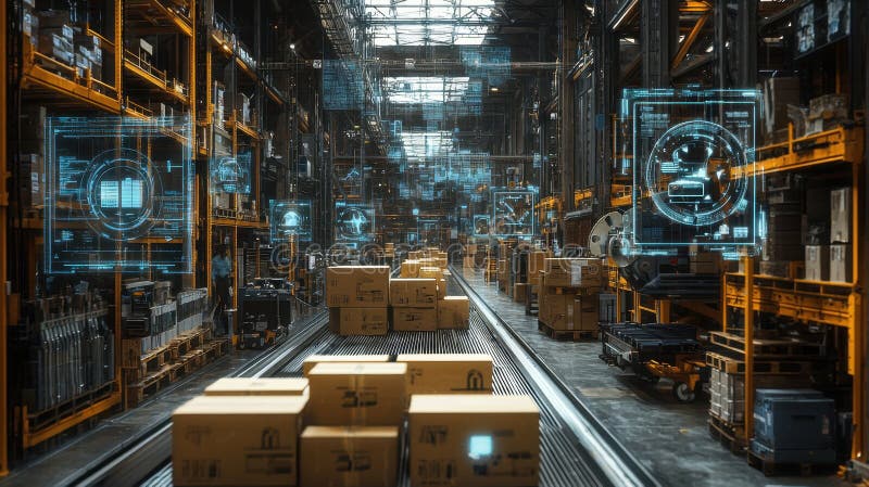 Warehouse Technology, in a Sorting Warehouse, Cardboard Boxes Glide on ...