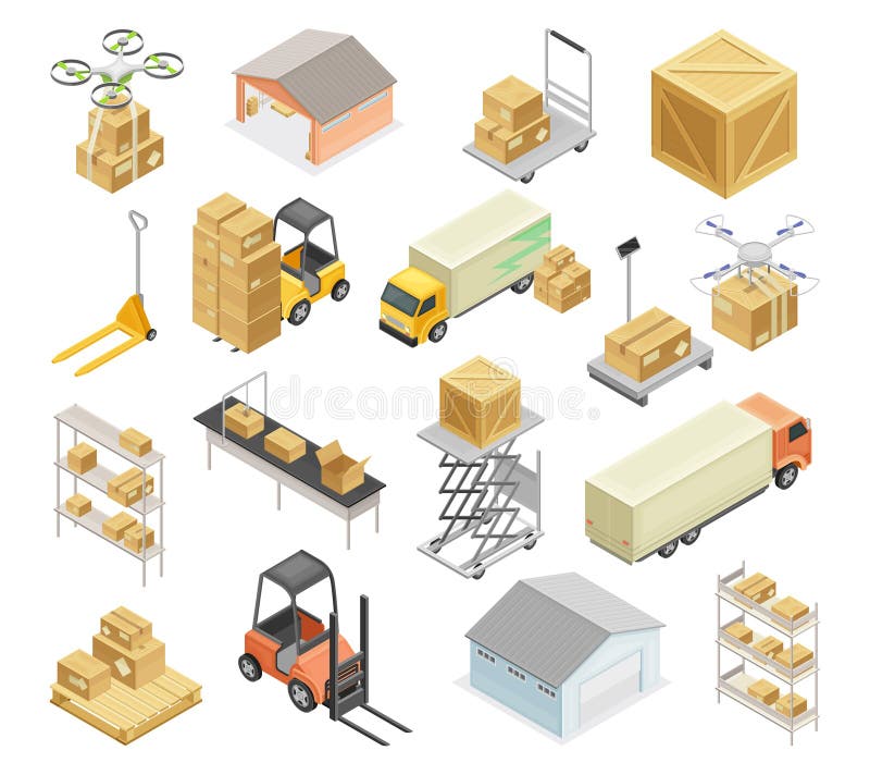 Warehouse Transport and Infrastructure Object Isometric Vector Set Stock Illustration ...