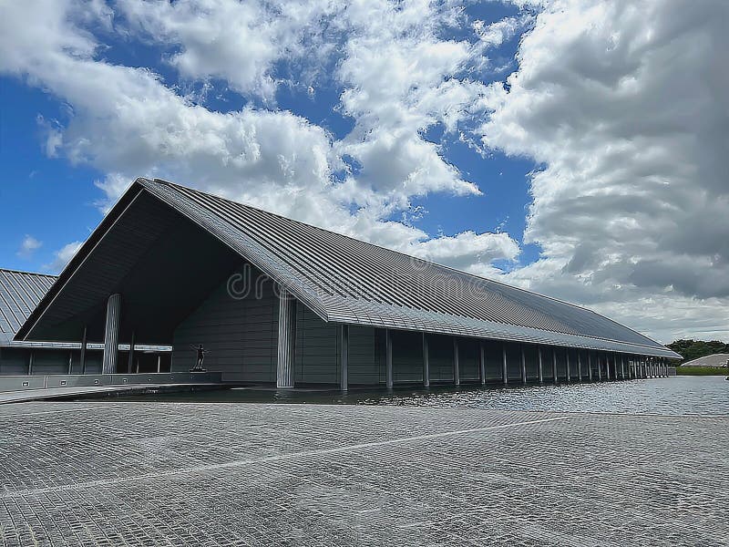 A Warehouse with a Triangular Gable Roof, Large Round Columns and a ...